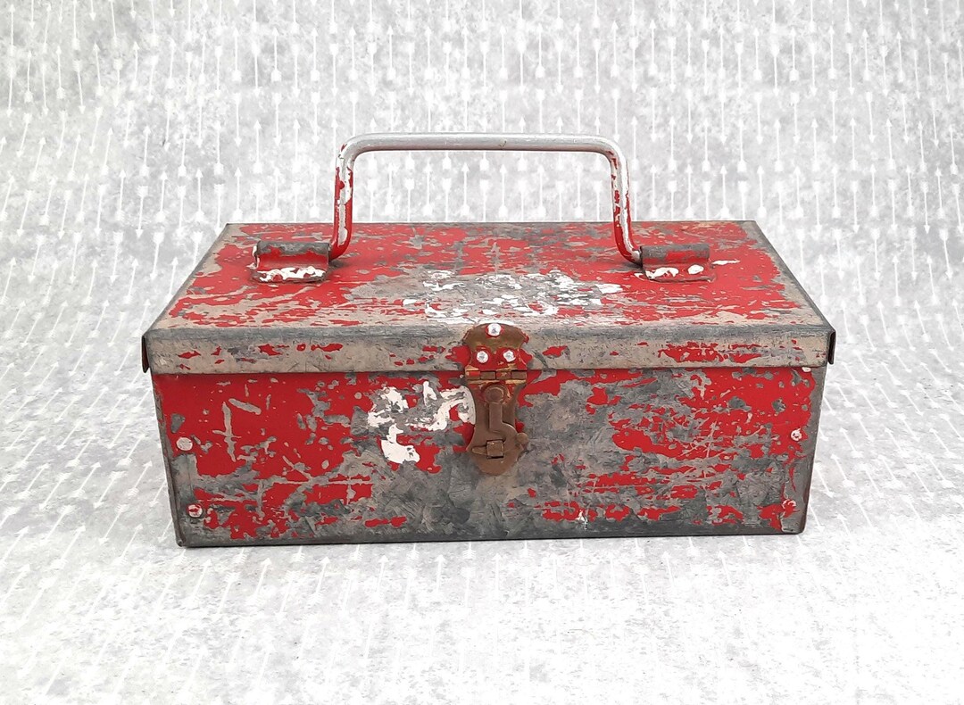 Vintage Small Red Painted Metal Box for Storing Small Tools or ...