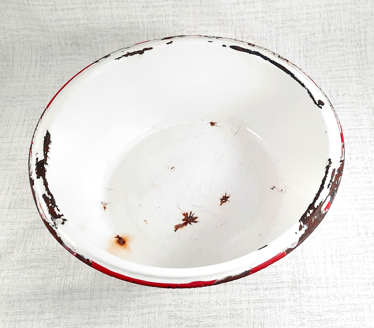 Vintage Enamelware Basin: Rustic Distressed White With Red Rim or ...