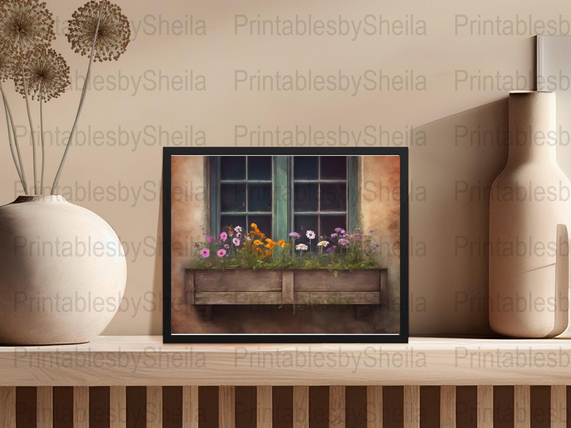 Floral Window Box Wall Art, Rustic Window Painting, Flower Box Wall ...