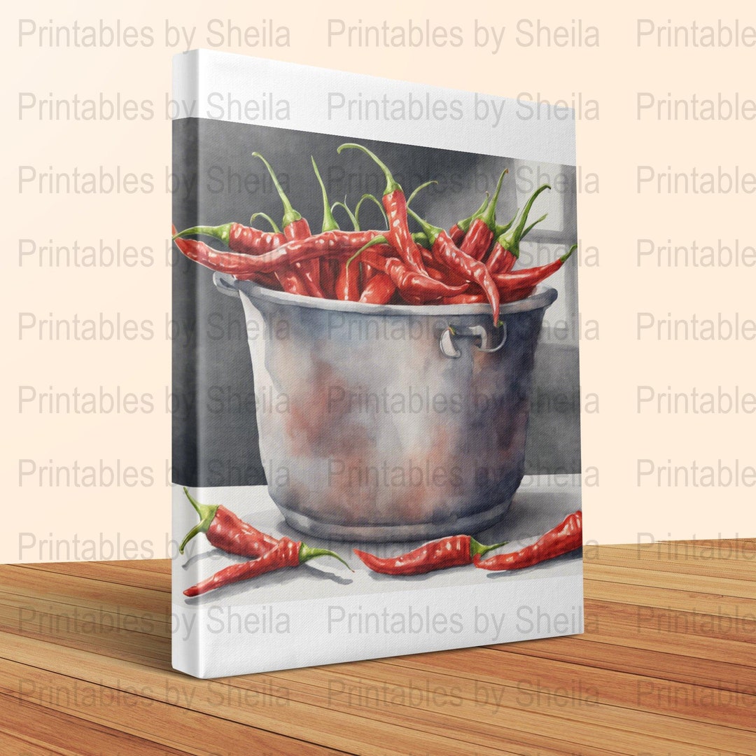 Spicy Red Chili Pepper Wall Art, Kitchen Decor, Watercolor Print ...