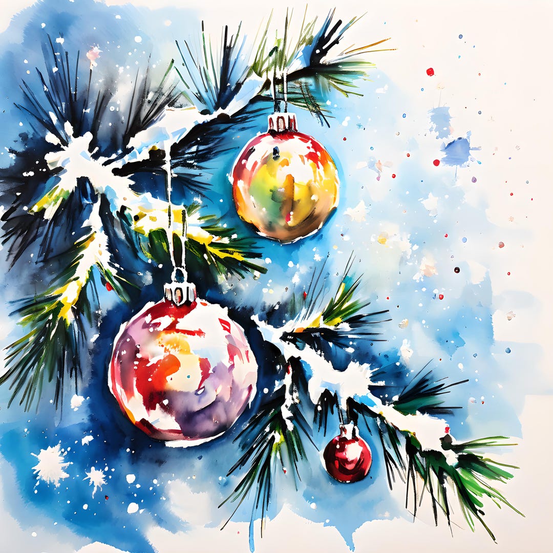 Watercolor Christmas Ornament Clipart, Pine Tree Branch (digital) - Etsy