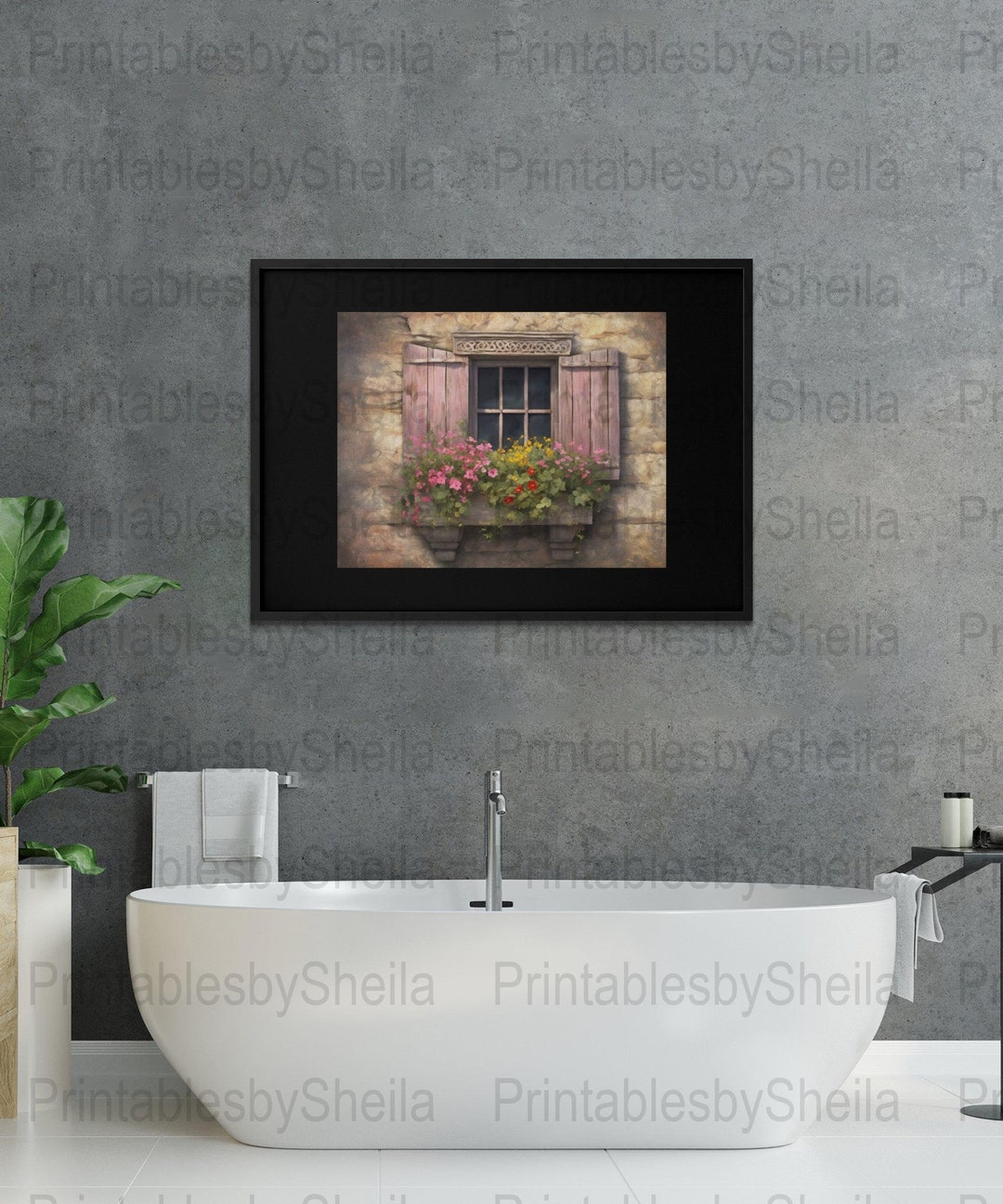 Vintage Flower Window Art Print, Rustic Cottage Wall Decor, Floral ...