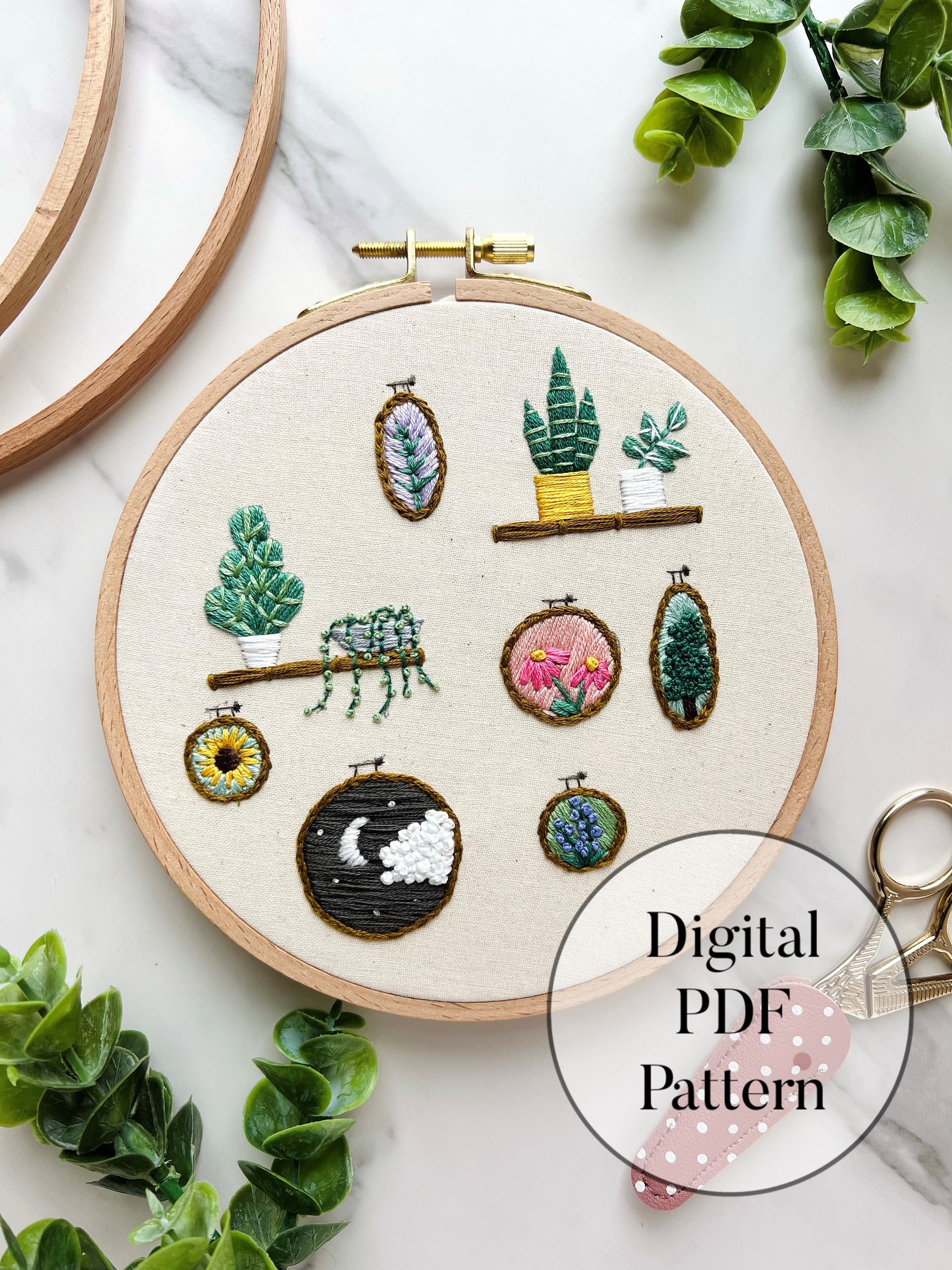 Embroidery Hoop Pattern PDF- Modern Design With Hoops Hanging on Wall ...