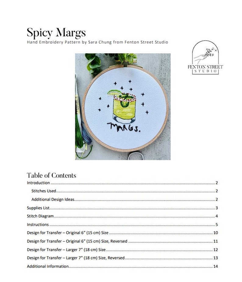 Margarita Embroidery Pattern PDF - Spicy Marg Design With Printable ...