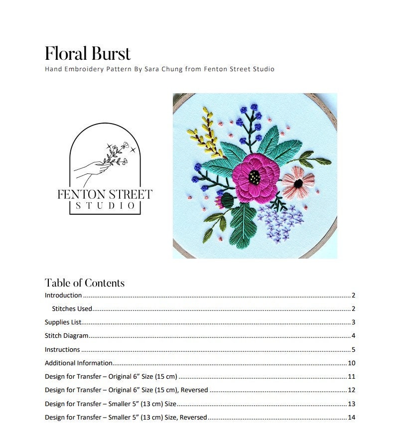 PDF Hand Embroidery Pattern Flower Design With Printable Step by Step ...