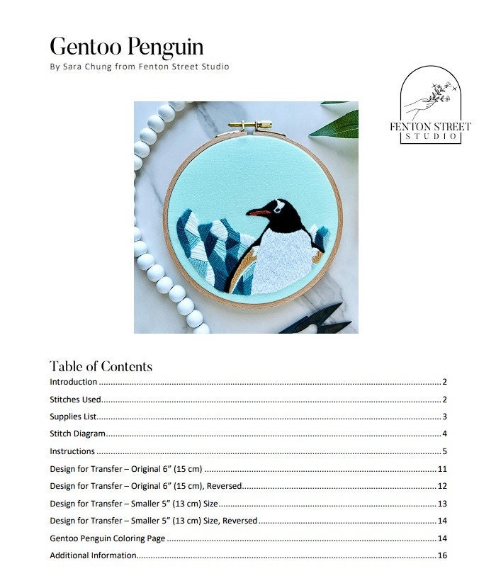 Gentoo Penguin Embroidery Pattern PDF- Penguin Design With Glacier Ice. Printable With ...