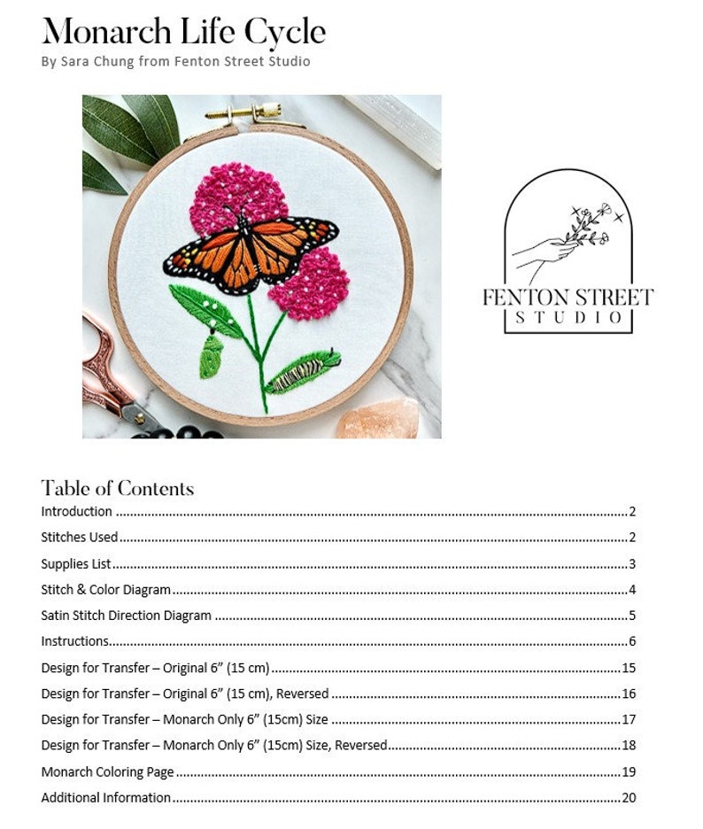 Monarch Butterfly Life Cycle With Milkweed Hand Embroidery PDF- 6 ...