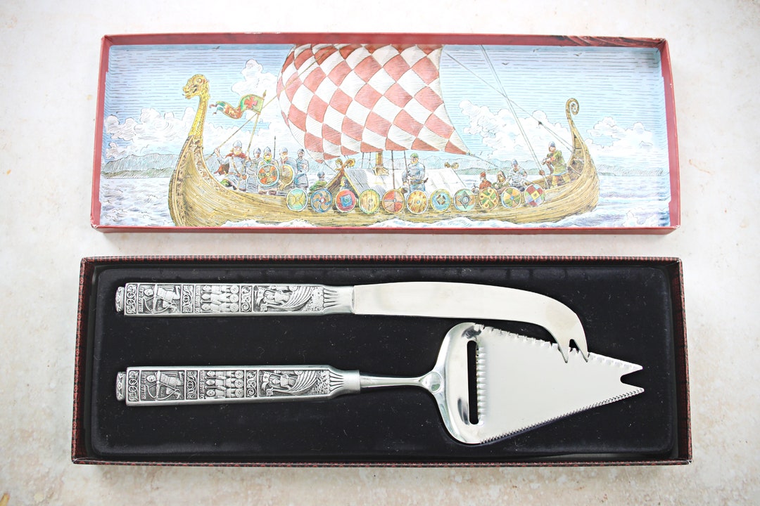 Vintage Viking Cheese Slicer Set Original Box Konge Tinn Longboat ...