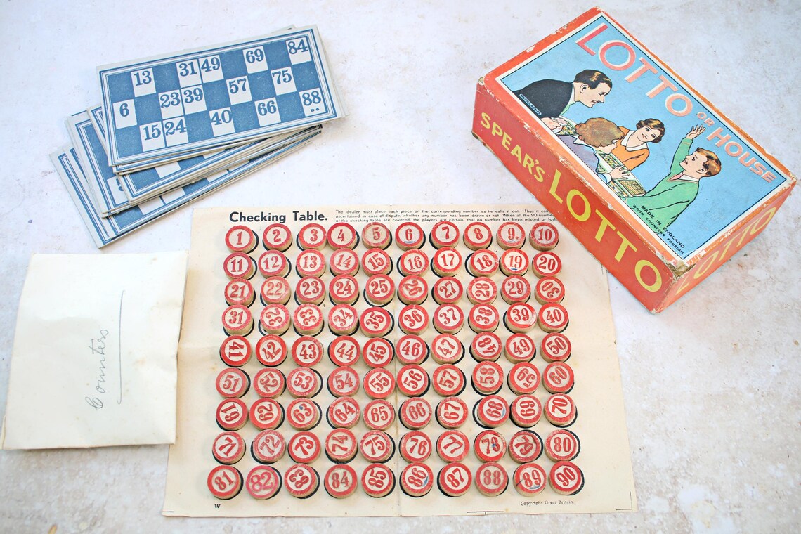 Vintage Lotto House Bingo Game Complete Wooden Counters Upcycle Craft ...