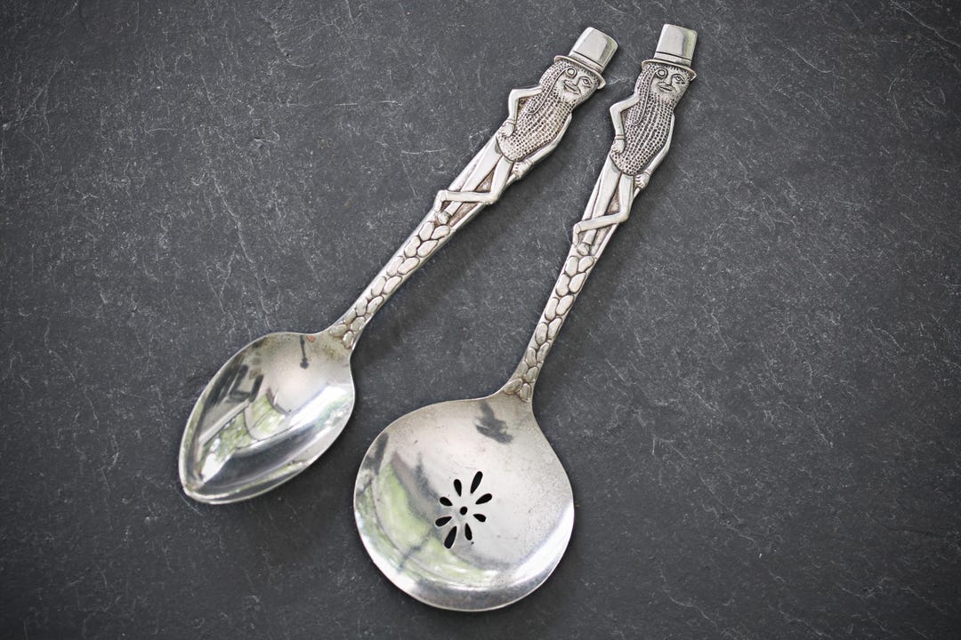 Vintage Mr. Peanut Planters Peanuts Teaspoon and Slotted Spoon Set ...
