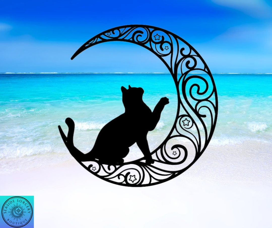 Cat in Moon Decal, Crescent Moon, Mystical Cat, Lunar, Car Decal, Vinyl ...