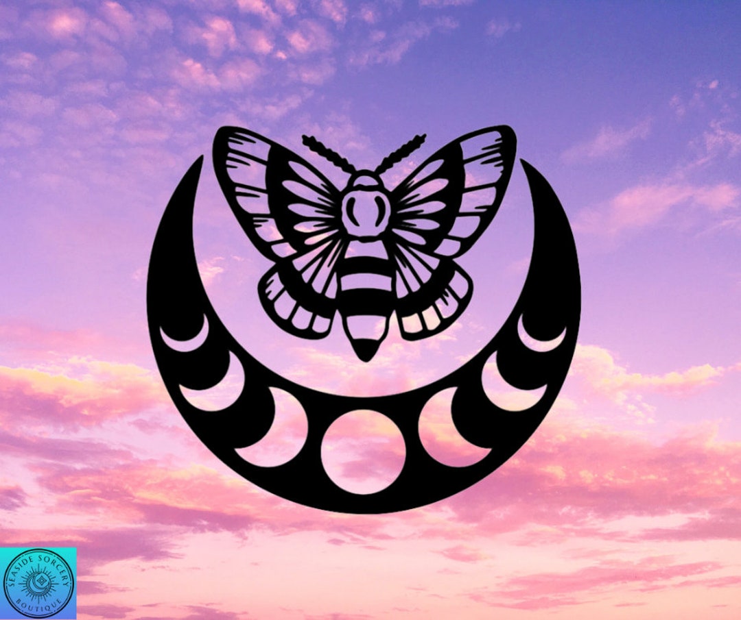 Moon Phase Moth Decal, Moon Phases, Moth, Crescent Moon, Car Decal ...