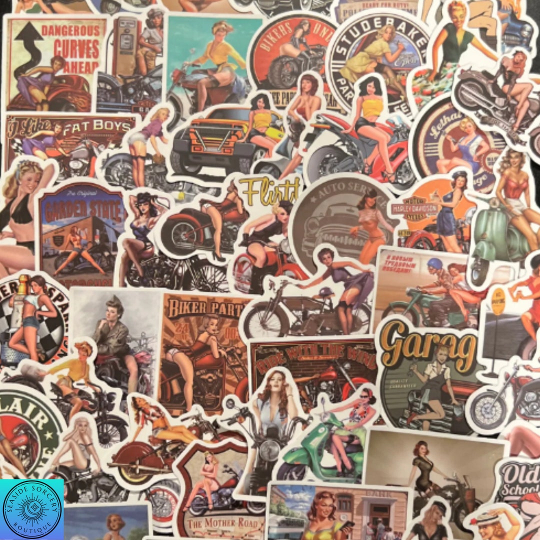 Retro Motorcycle Stickers, Retro Garage, Retro Car, Random Sticker ...