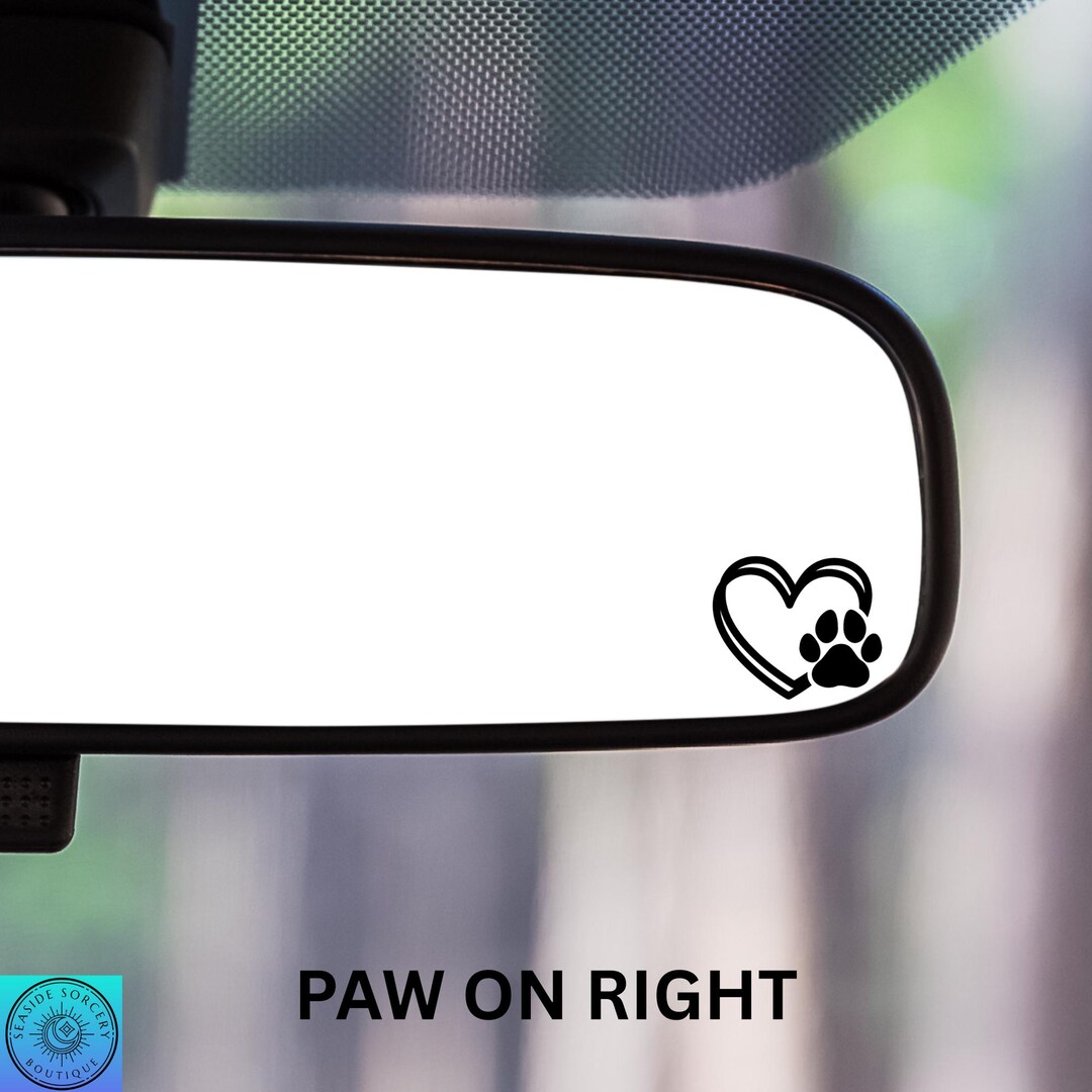 Paw Decal, Paw and Heart, Animal Lover, Rearview Mirror Decal, Car ...