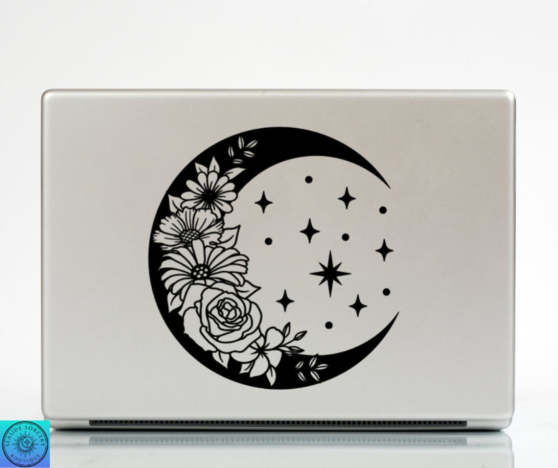 Floral Moon Decal Flowers Stars Crescent Moon Car Decal - Etsy
