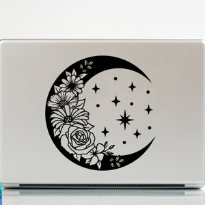 Floral Moon Decal, Flowers, Stars, Crescent Moon, Car Decal, Vinyl ...