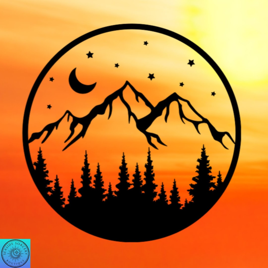 Mountain Decal, Mountain and Trees Decal, Mountain Moon, Car Decal ...