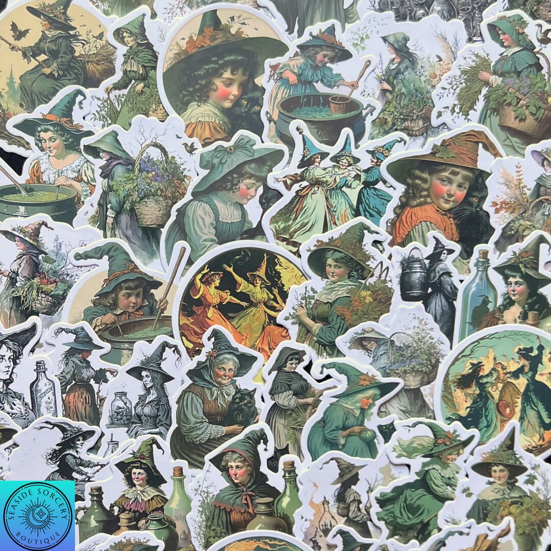 Vintage Witch Stickers, Retro Witch, Random Sticker Packs 10/20/50 ...