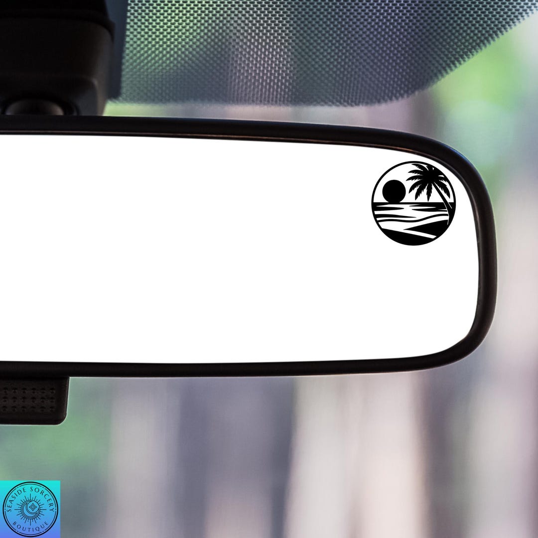 Beach Decal, Beachy Island, Palm Trees, Sea, Rearview Mirror Decal, Car ...