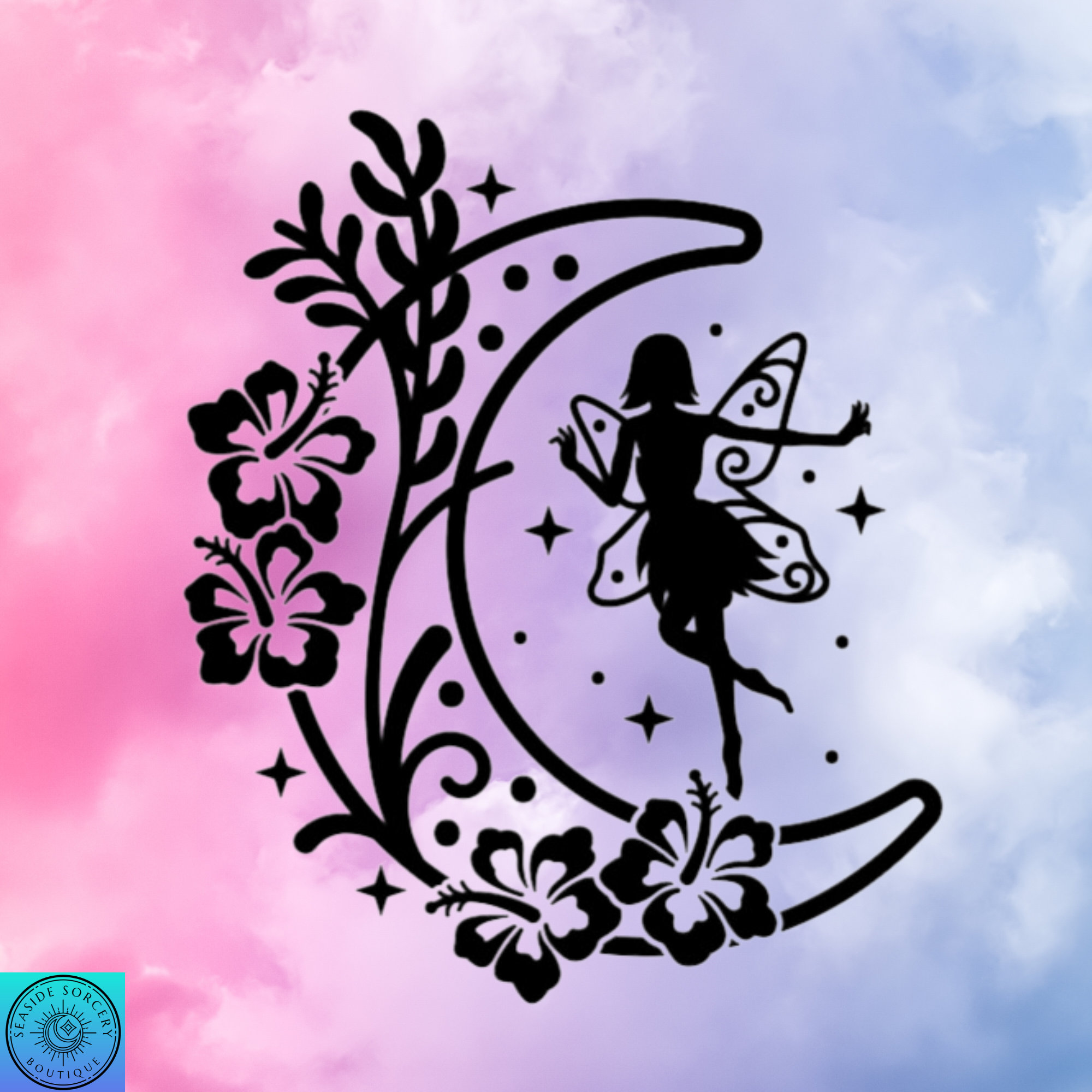 Floral Moon Fairy Decal, Wildflower Moon Fairy, Car Decal, Indoor ...