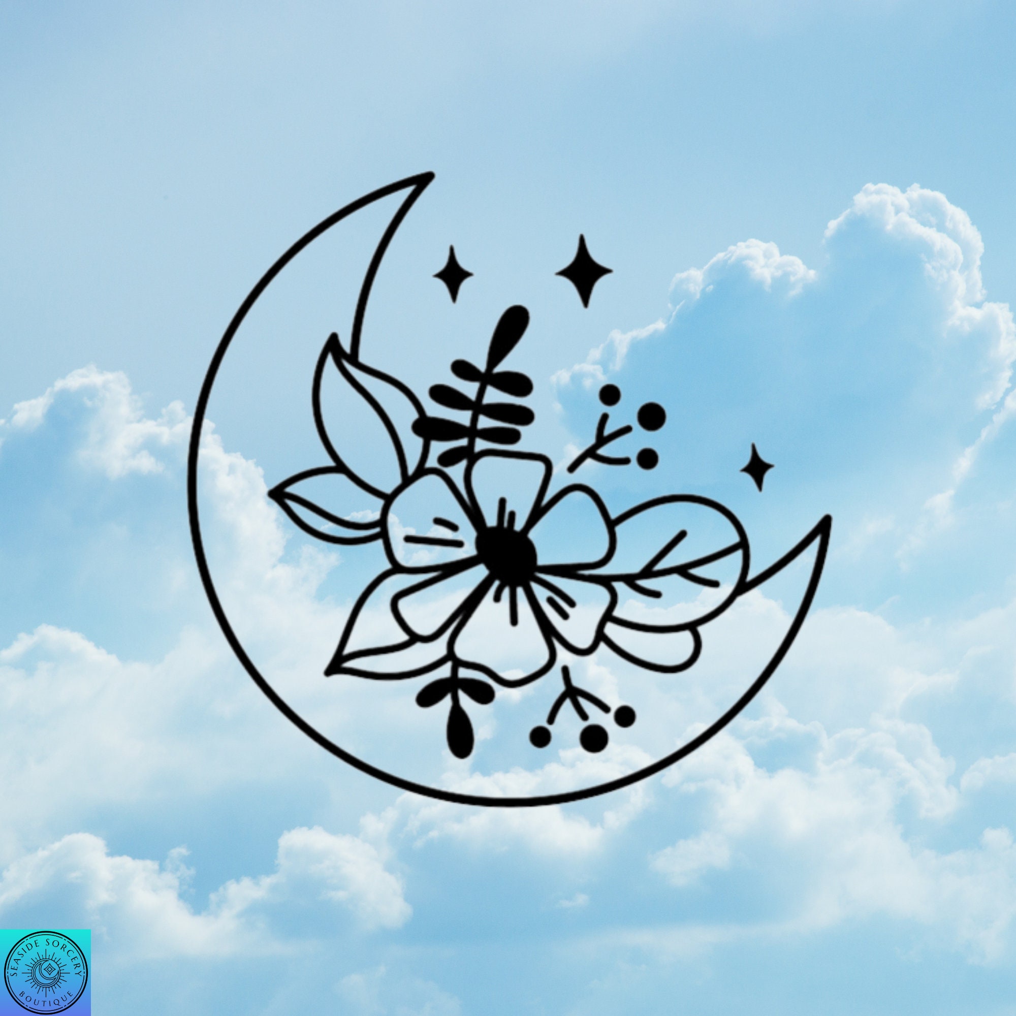 Floral Moon Decal Flowers Crescent Moon Stars Car Decal - Etsy