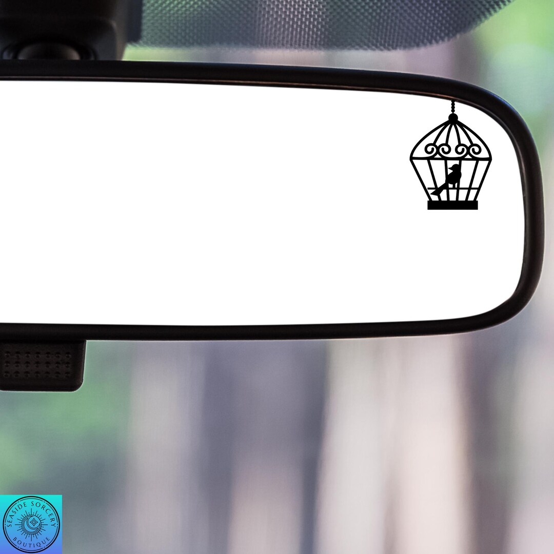 Bird in Cage Decal, Vintage Bird in Cage, Rearview Mirror Decal, Car ...