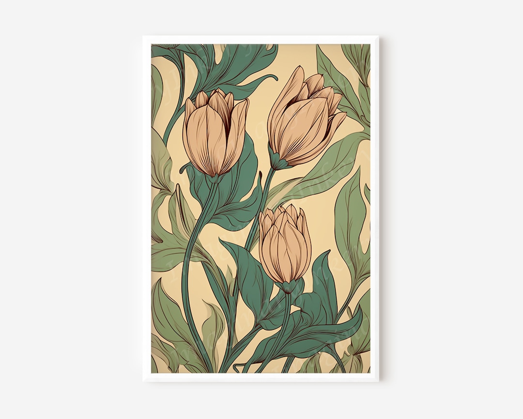 Pink Art Nouveau Tulip Poster Printable Wall Art - Etsy