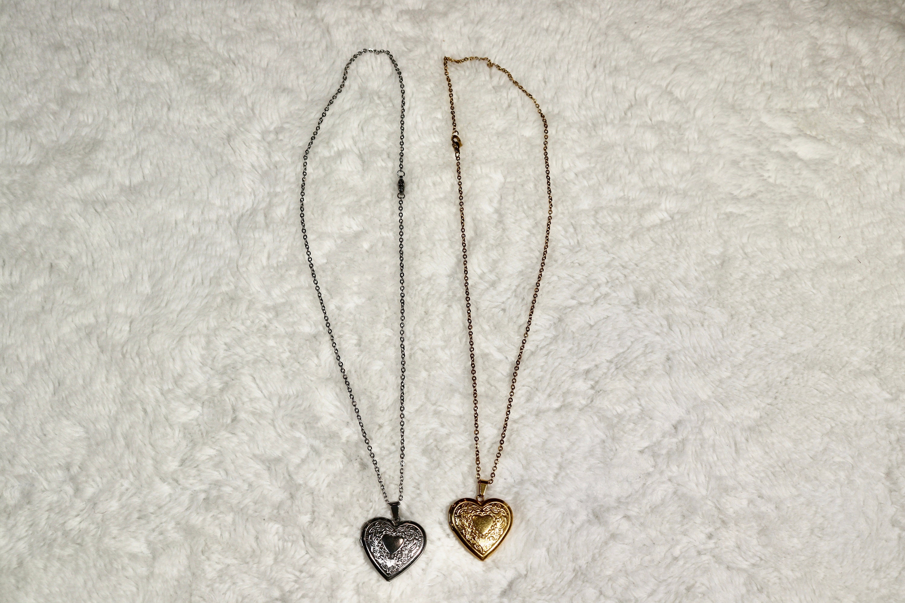 Antique Heart Locket Necklace, Silver / Gold Vintage 90s Heart Necklace ...