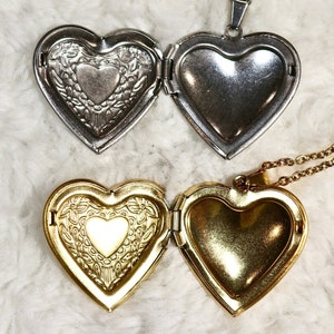 Antique Heart Locket Necklace, Silver / Gold Vintage 90s Heart Necklace ...