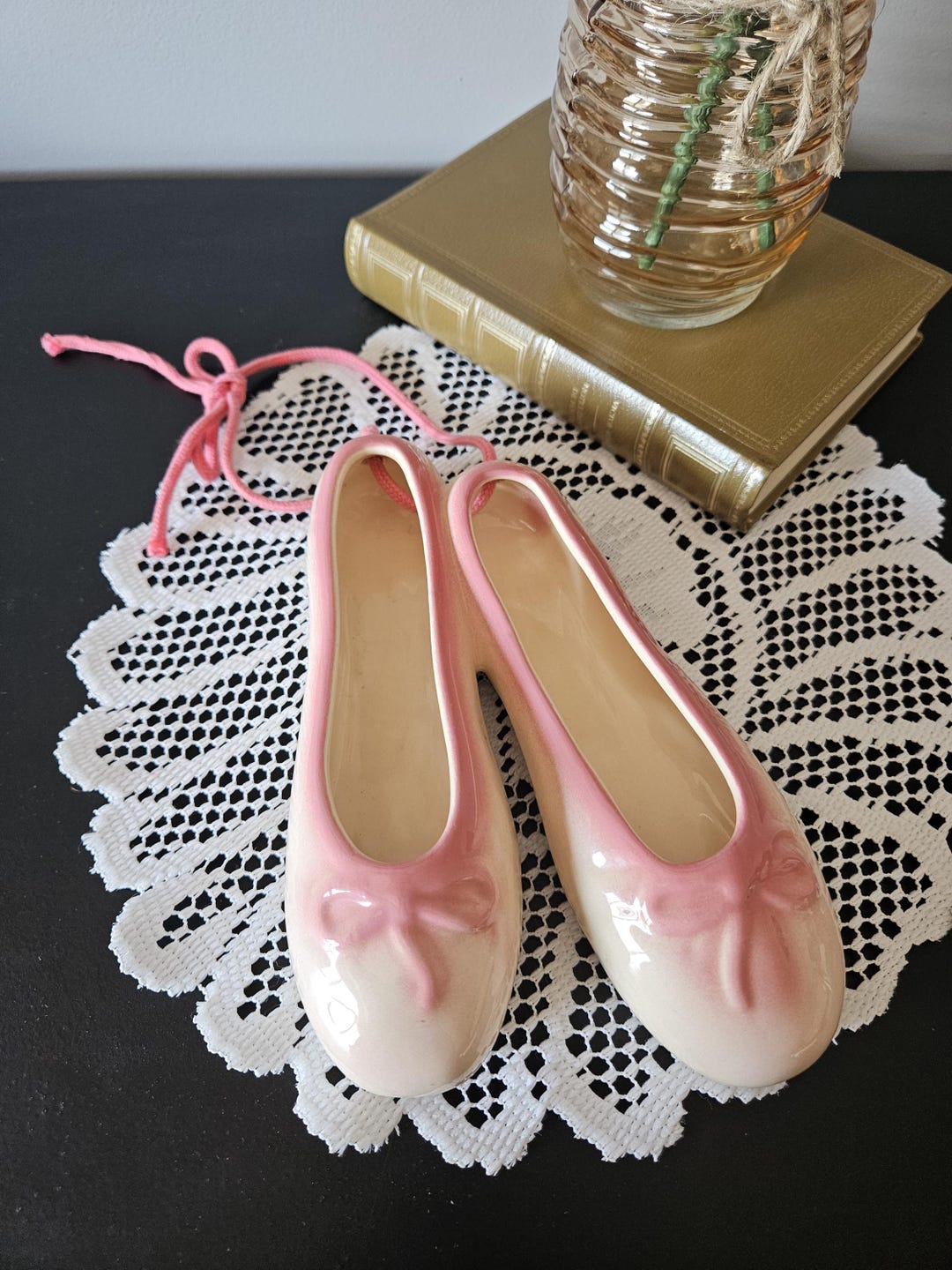 Vintage Pink & White Ceramic Ballerina Shoes Ballet Dance Slippers Wall ...