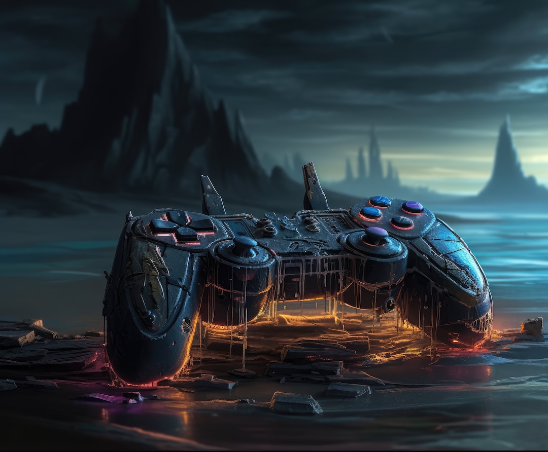 Game Controller Digital Print (abstract Decayed Neon Gaming Controller ...