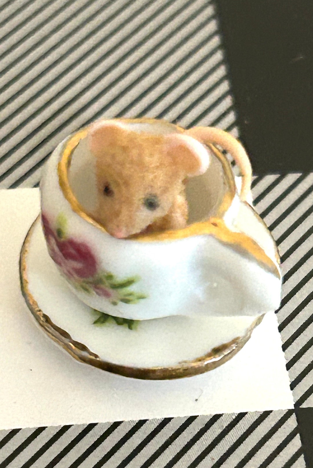 Miniature Micro Mouse in Tea Cup Handmade to Order Fuzzy 1:12 Scale - Etsy