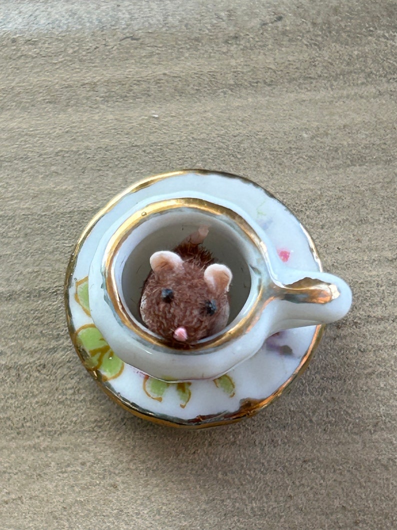 Miniature Micro Mouse in Tea Cup Handmade to Order Fuzzy 1:12 Scale - Etsy