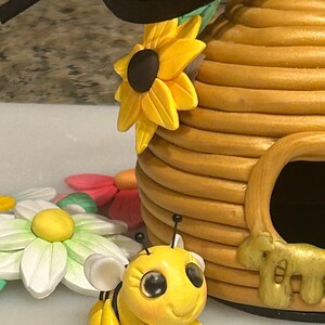 Cute Bee Skep / Hive Bee Decor Bumble Bees Handmade With Clay With ...