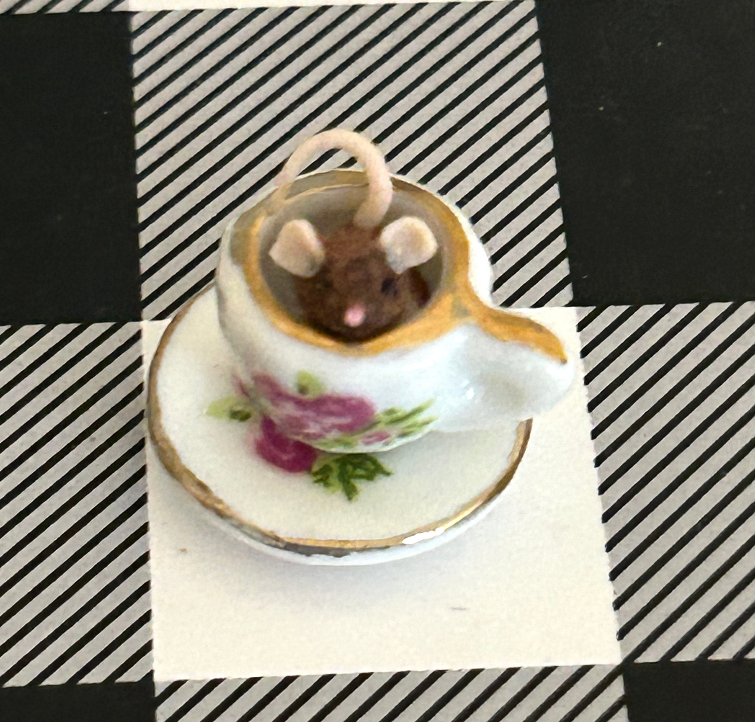 Miniature Micro Mouse in Tea Cup Handmade to Order Fuzzy 1:12 Scale - Etsy