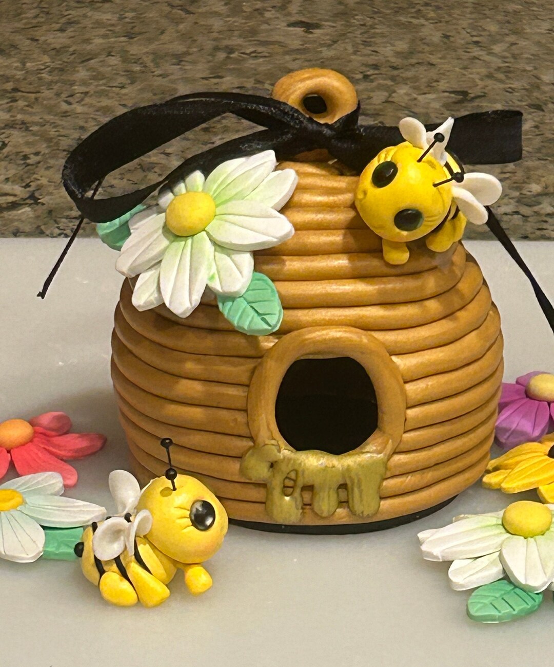 Cute Bee Skep / Hive Bee Decor Bumble Bees Handmade With Clay With ...
