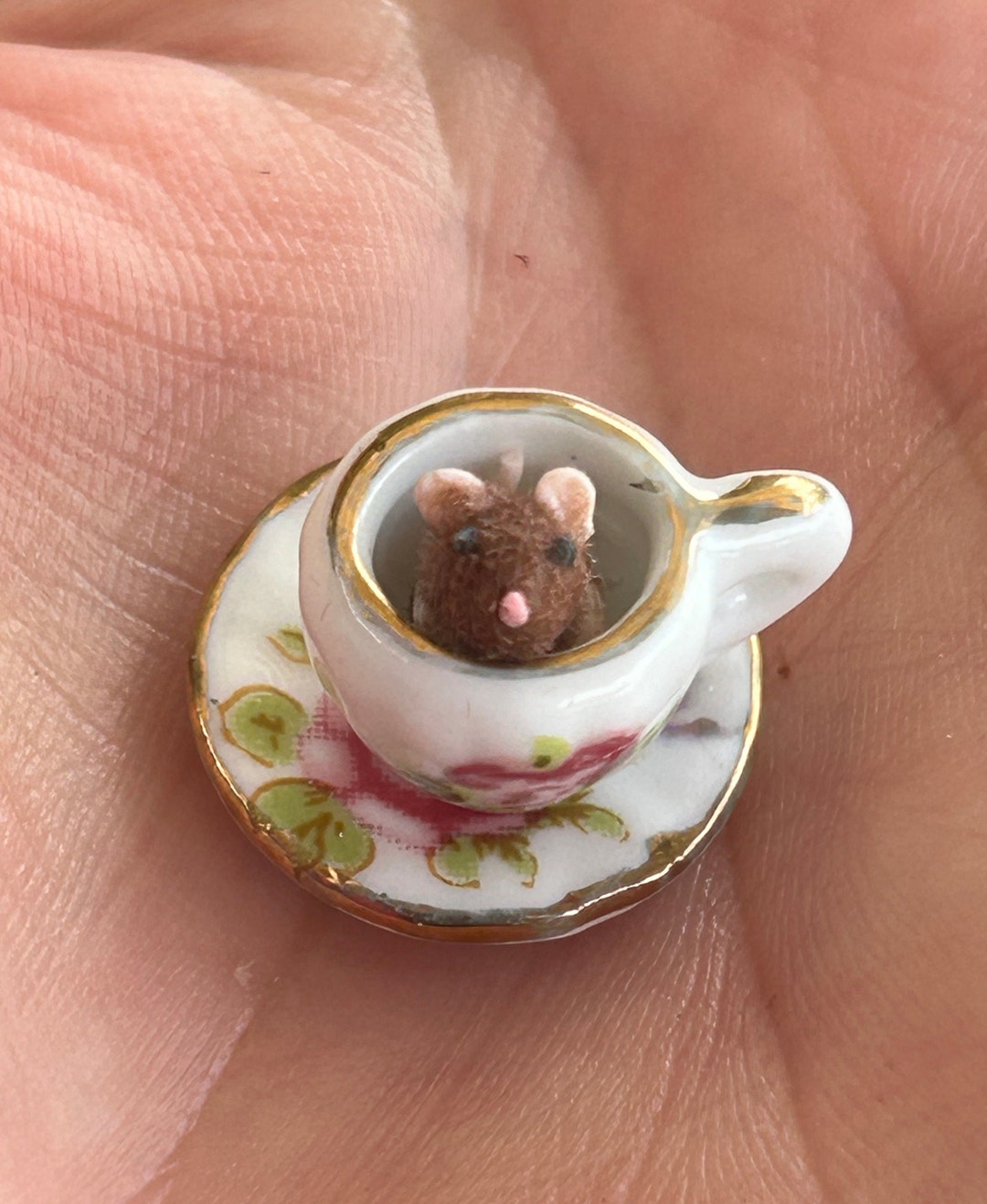 Miniature Micro Mouse in Tea Cup Handmade to Order Fuzzy 1:12 Scale - Etsy