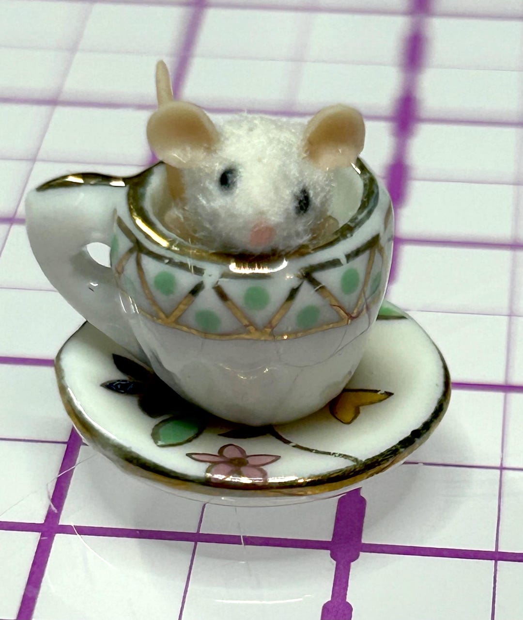 Miniature Micro Mouse in Tea Cup Handmade to Order Fuzzy 1:12 Scale - Etsy