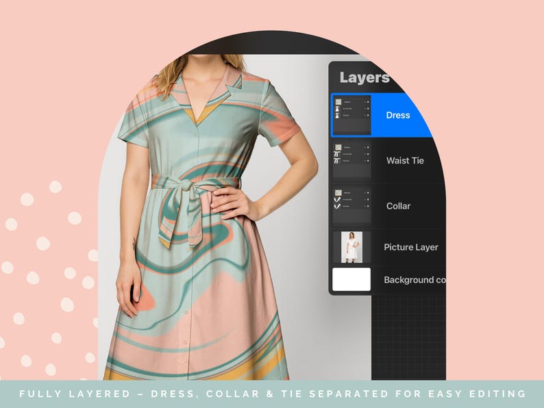 Editable Dress Mockup for Procreate | Layered Shirt Dress Template for ...