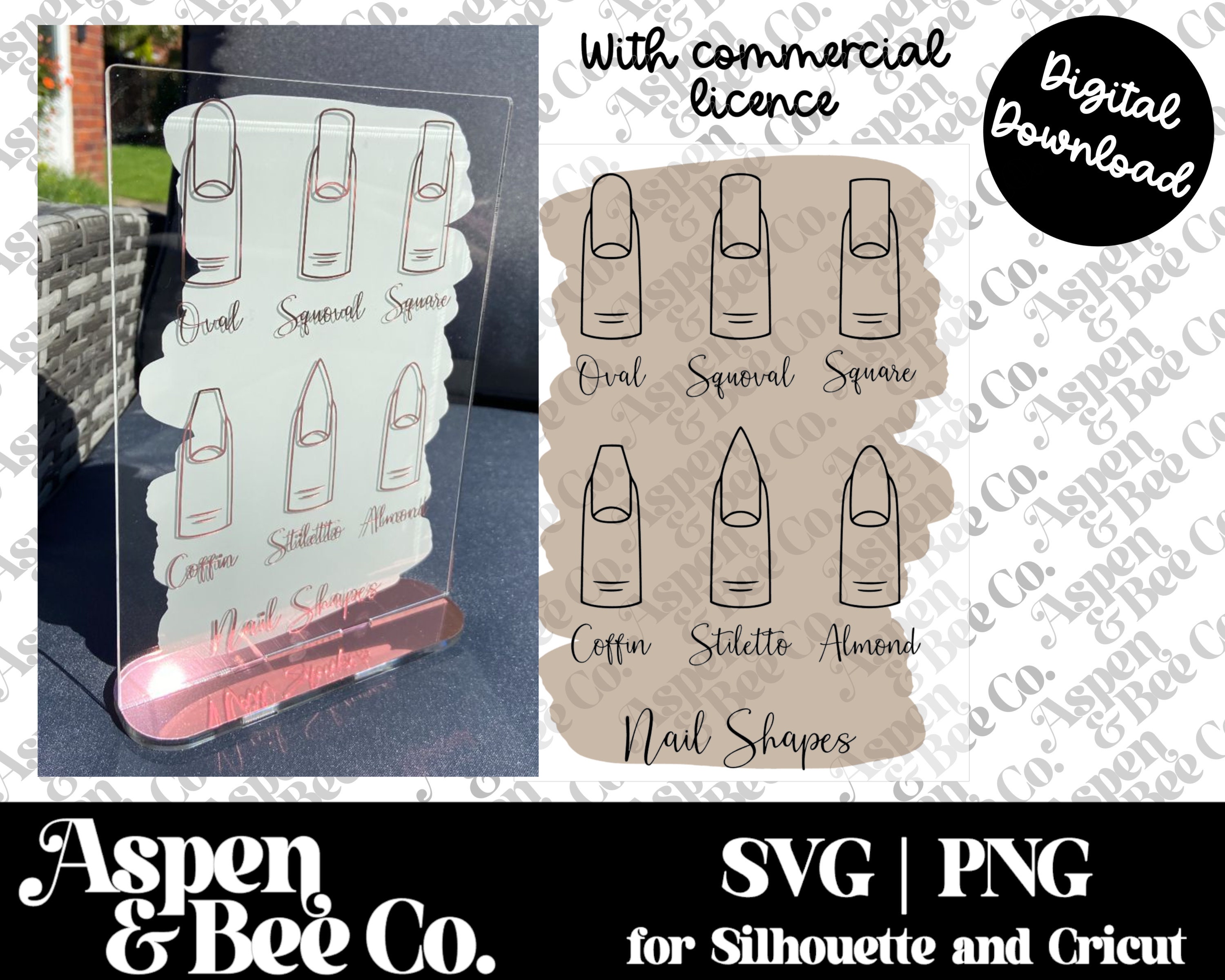Nail Shapes Chart Sign SVG Bundle 2 Different Fonts PNG for Silhouette ...