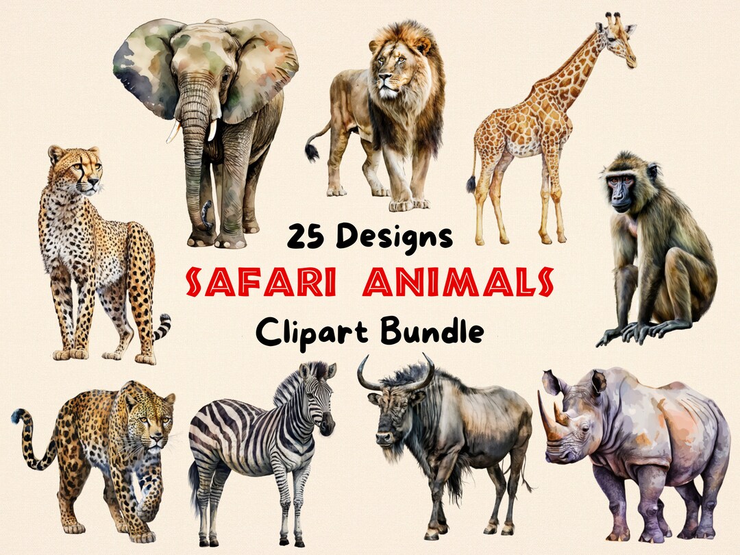 25 African Safari Animals Clipart Bundle Acuarela Animales Salvajes ...
