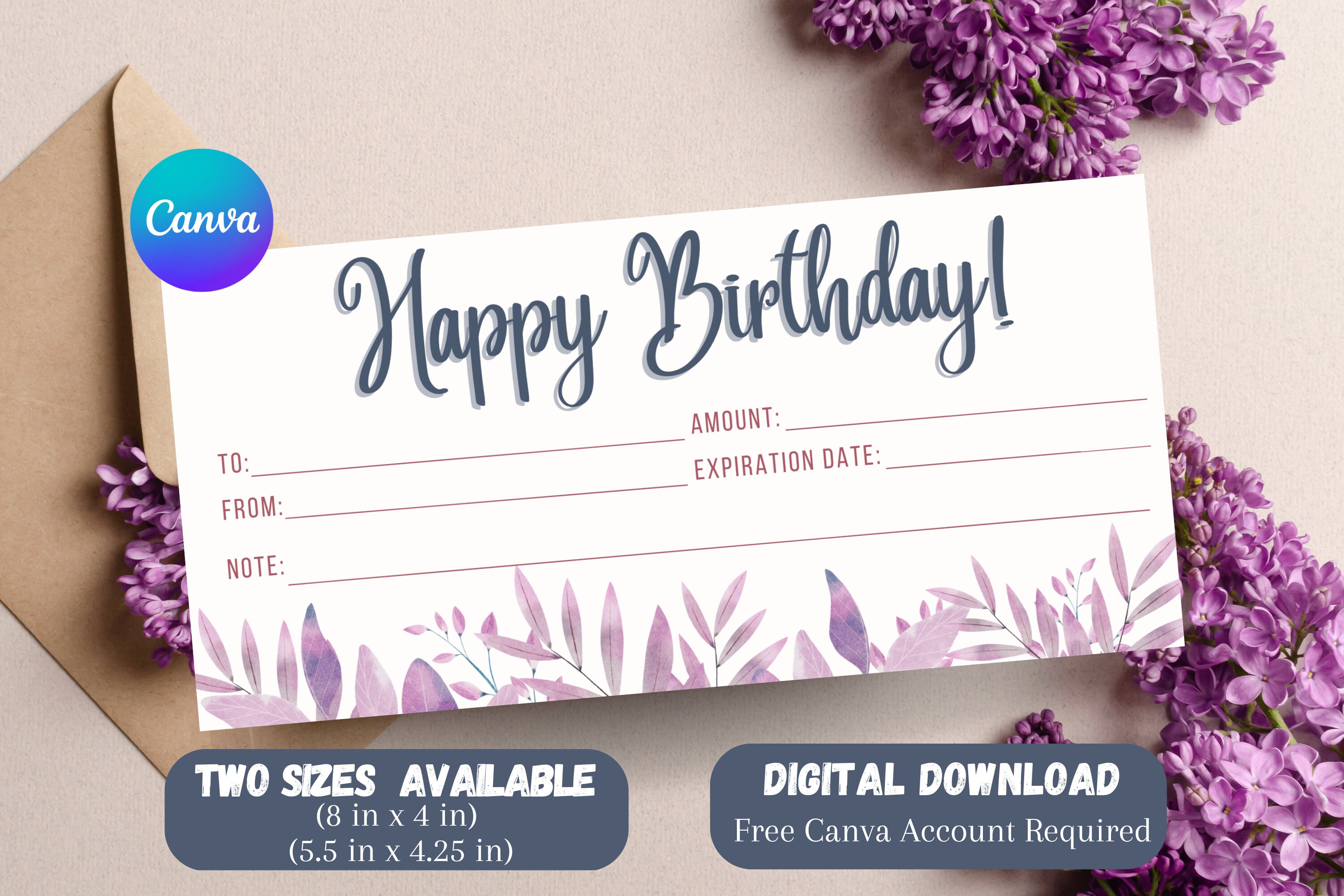 CANVA Birthday Gift Certificate Template, Printable Gift Coupon Floral ...