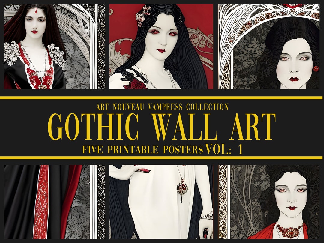 Gothic Wall Art Printable Posters. Art Nouveau Women and Wall Décor of ...