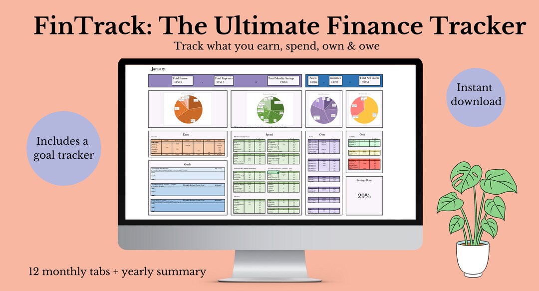 Fintrack Ultimate Monthly Expenses and Net Worth Tracker - Etsy