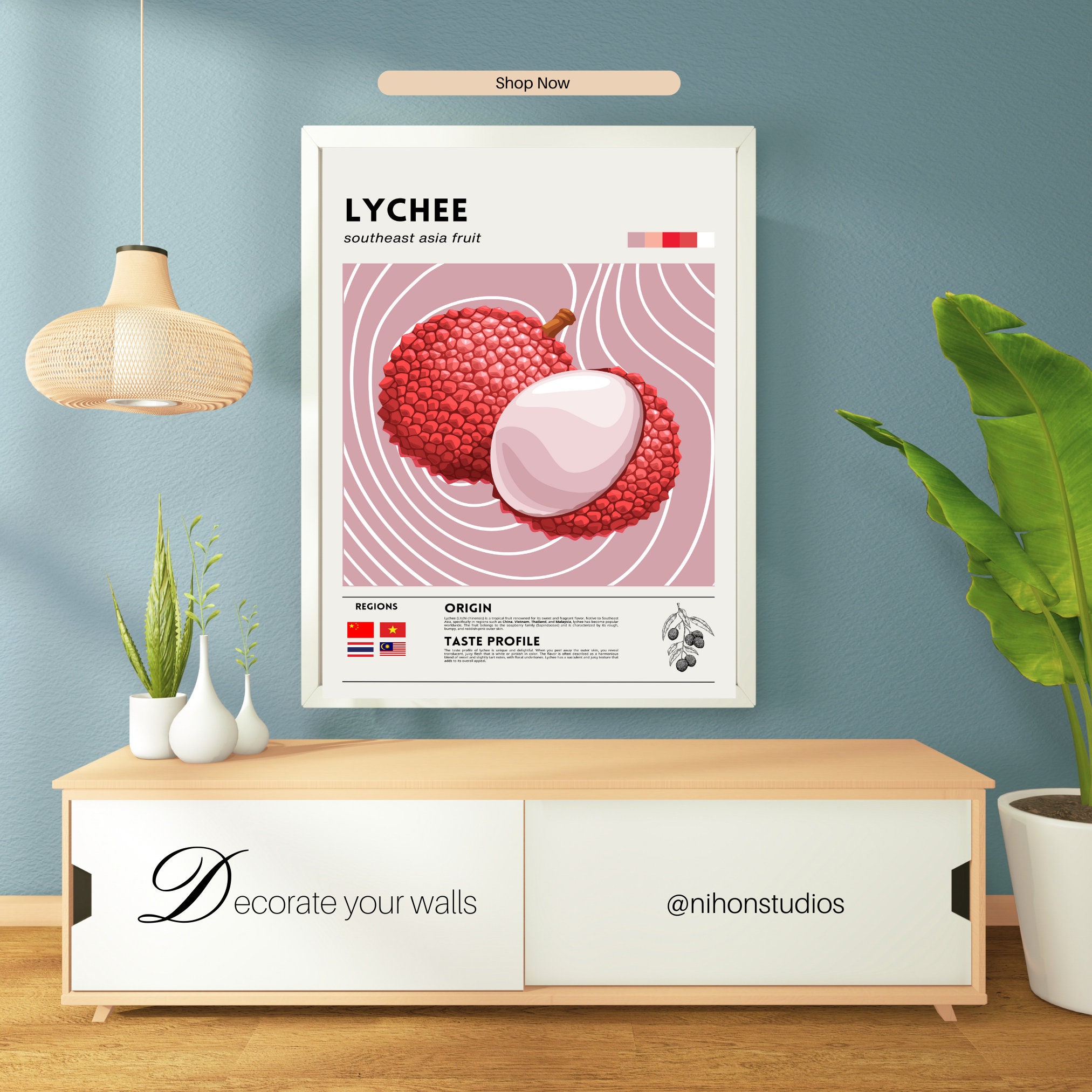Lychee Poster , Realistic Fruit Poster , Retro Fruit Poster , Digital ...