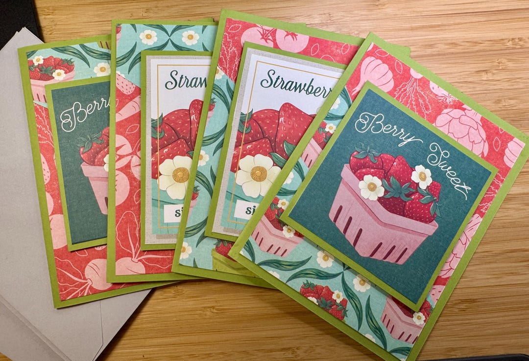 Handmade Strawberry Cards Set, Summer Fruit Stationery, Blank Notes ...