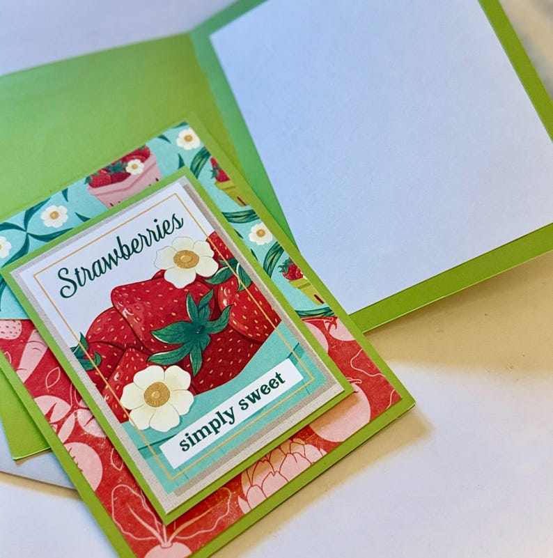 Handmade Strawberry Cards Set, Summer Fruit Stationery, Blank Notes ...