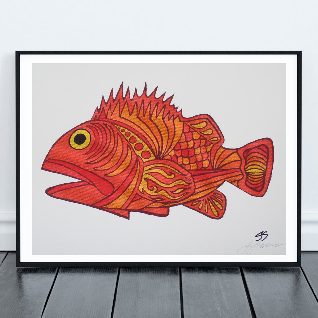Yellow Eye Rockfish Print, White Background Giclee Print Wall Art ...