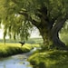 Ancient Willow Tree Digital Art - English Countryside Stream Landscape ...