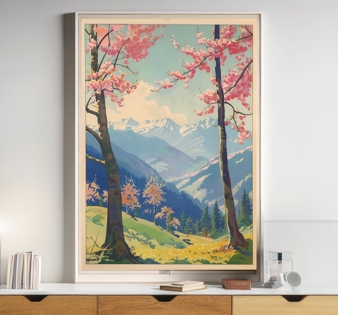 Art Nouveau Spring Landscape - Digital Print of Blossoming Trees ...
